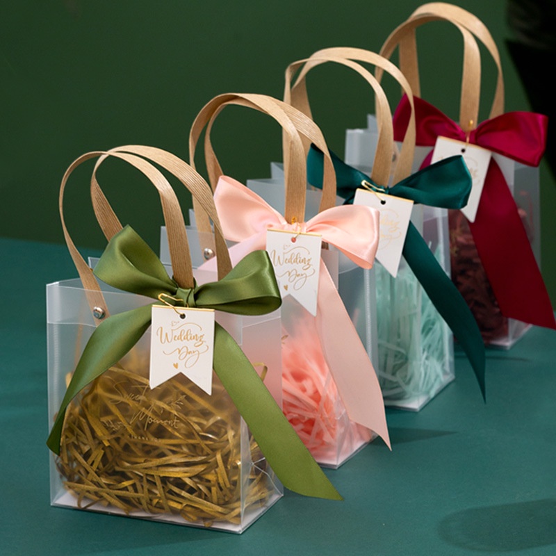 5Color /3Size/Transparent PVC gift bag With Ribbon Raffia tag/Clear ...