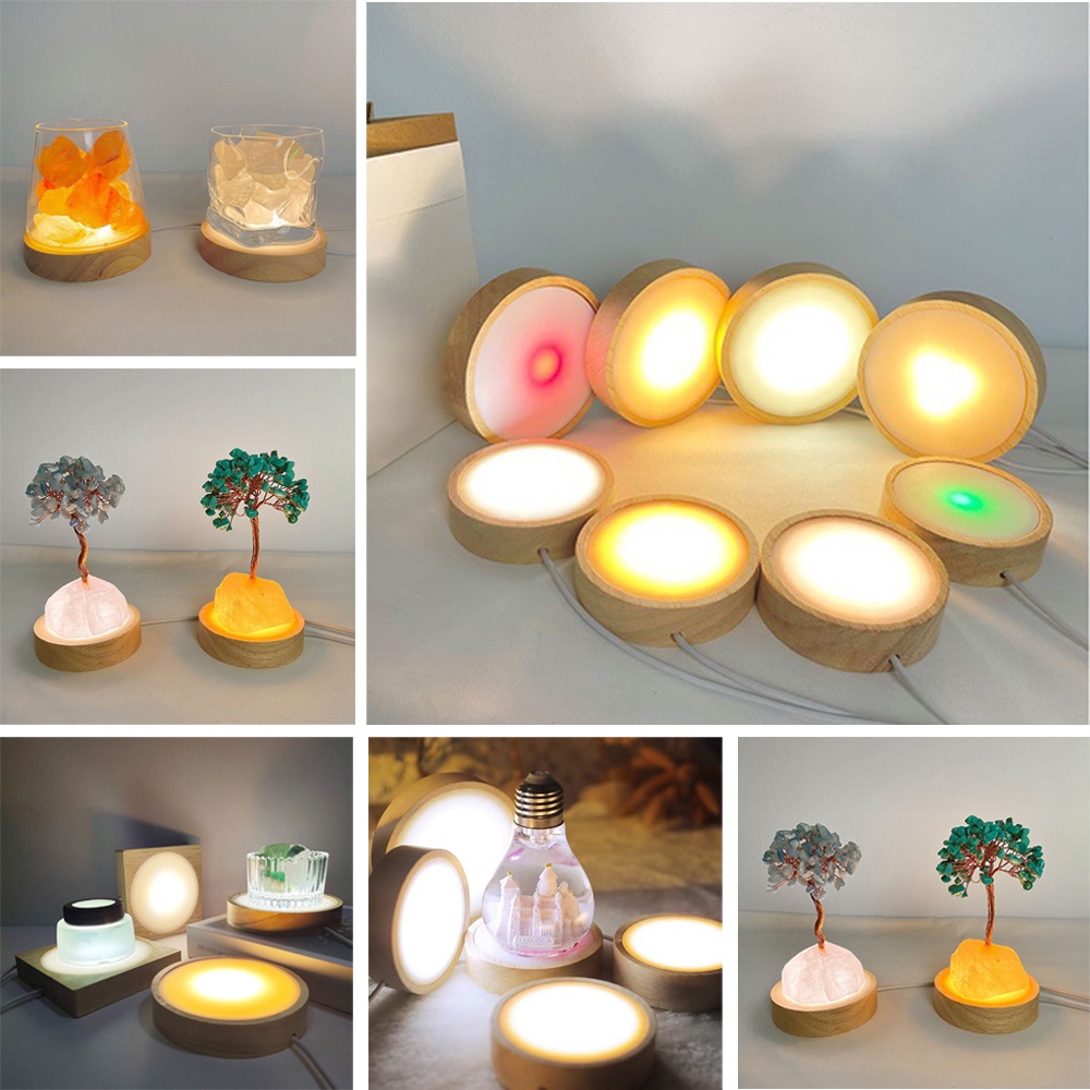 Shining Lights LED Night Wooden Lights Display Holder USB Powered Base ...