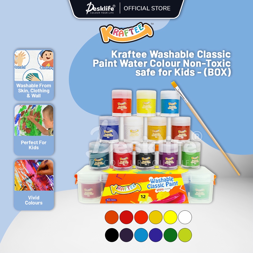 Desklife Kraftee 15ml Washable Classic Paint 12pcs Water Colour Non ...