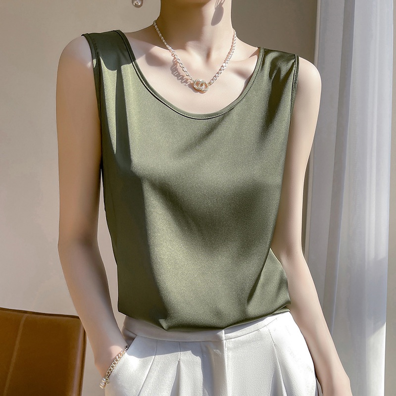 Womens Silk Satin Sleeveless U Neck Tank Tops Summer Casual Business ...