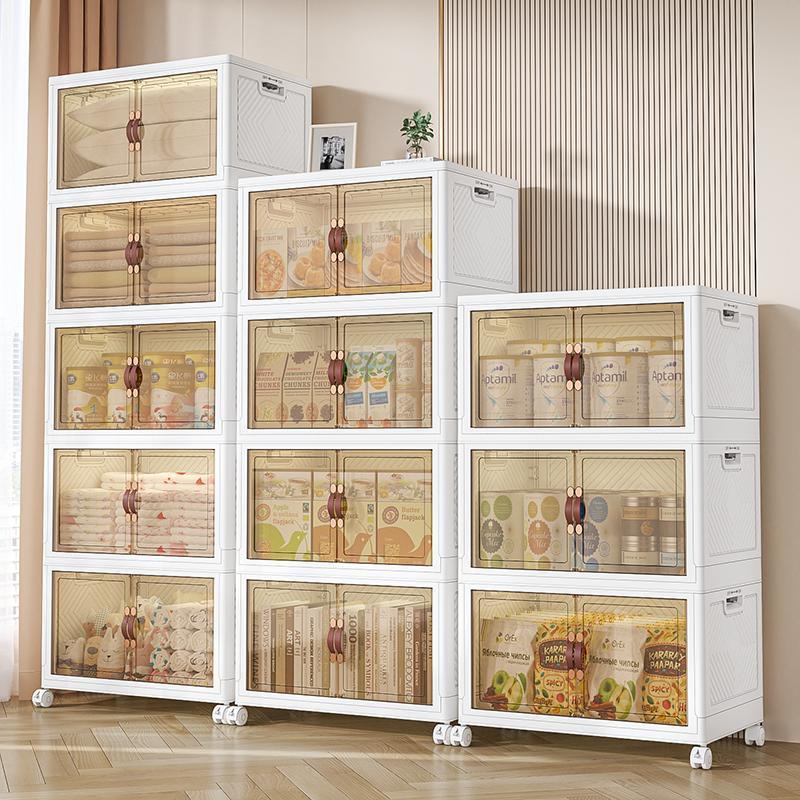 Wardrobe Home Clothes Snacks Storage Cabinet Multi-fold With Wheels ...