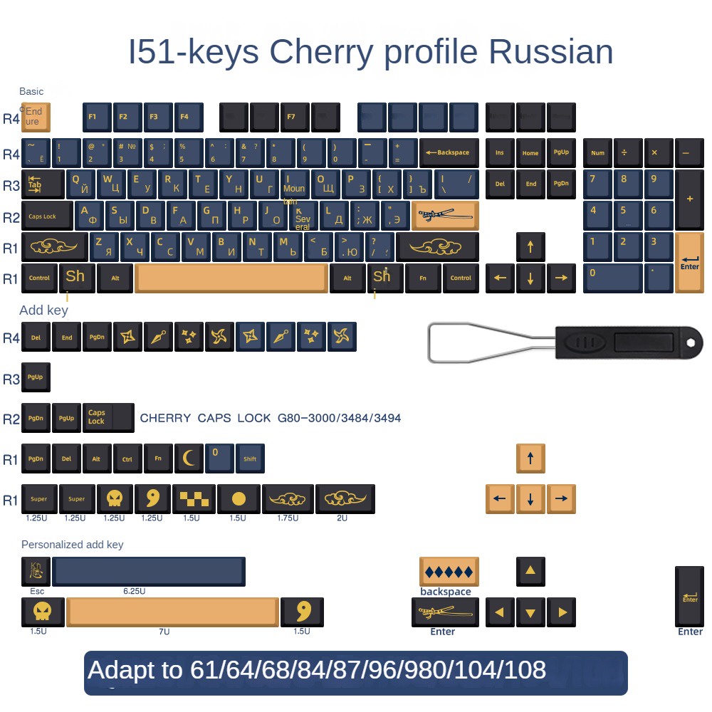 Blue Samurai, Red Samurai PBT Keycap, Cherry profile adapted to MX ...