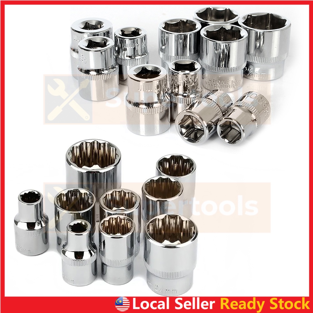 1/2" Inch CR-V Short Box Socket 6 or 12 Point Heavy Duty for Ratchet ...