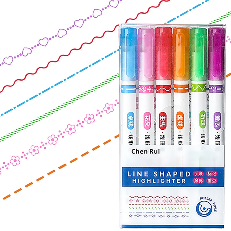 6 Colors Set Funny Double Line Pattern Outline Marker Pen Multi ...