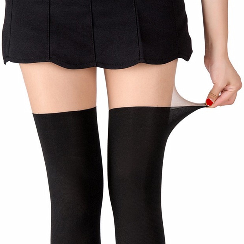 Women Black Temptation Sheer Mock Suspender Tights Cat Pantyhose
