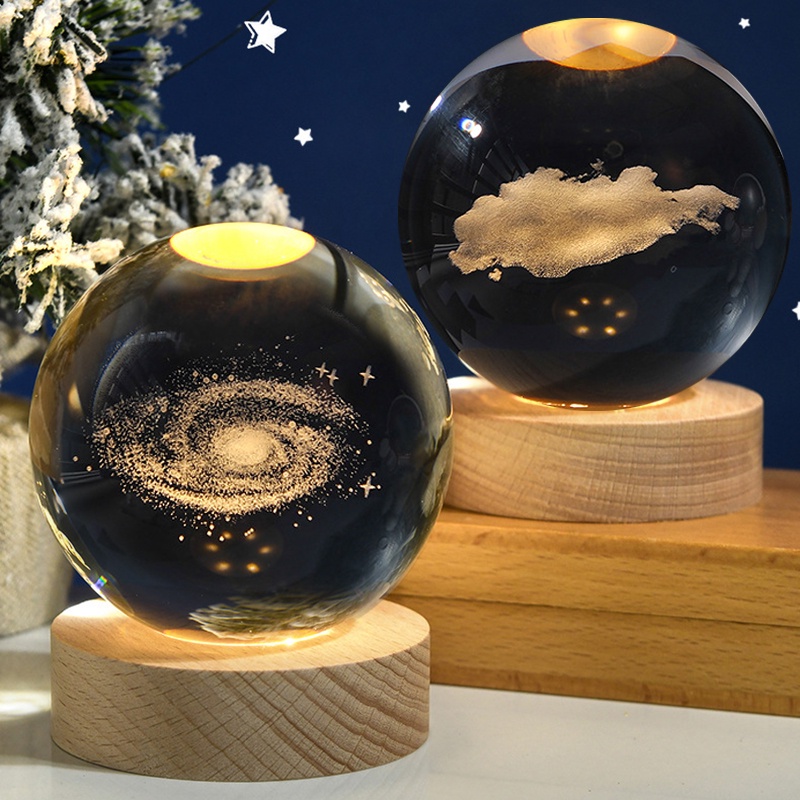 Astronomy 3D Solar System Crystal Ball with LED Lighting Sphere Stand ...