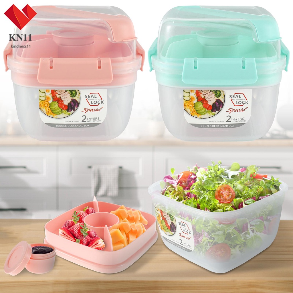 Salad Container with Utensils Leakproof Salad Bento Box with 3 ...