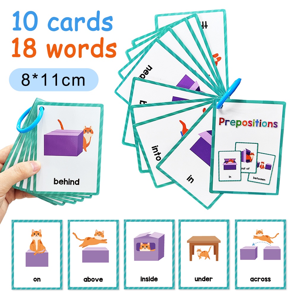 10Pcs Prepositions Flash Cards for Kids Learning English Words ...