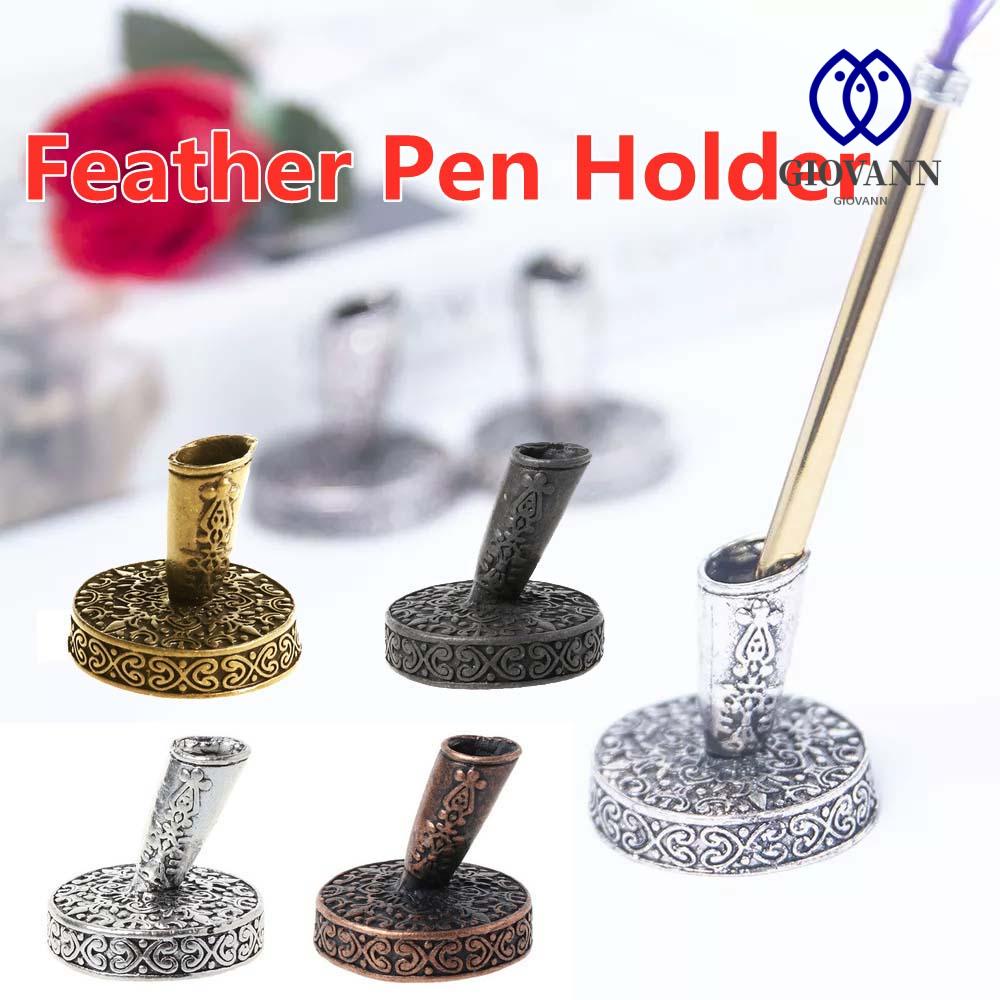 GIOVANNI Feather Pen Stand Round Vintage Desk Organizer Stainless Steel ...