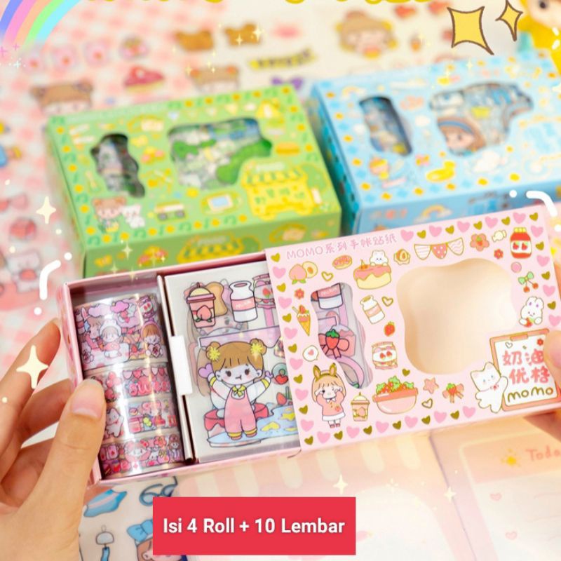 Momo Sticker Set 4Roll+10 Sheets Cartoon Sticker Korean Character DIY ...