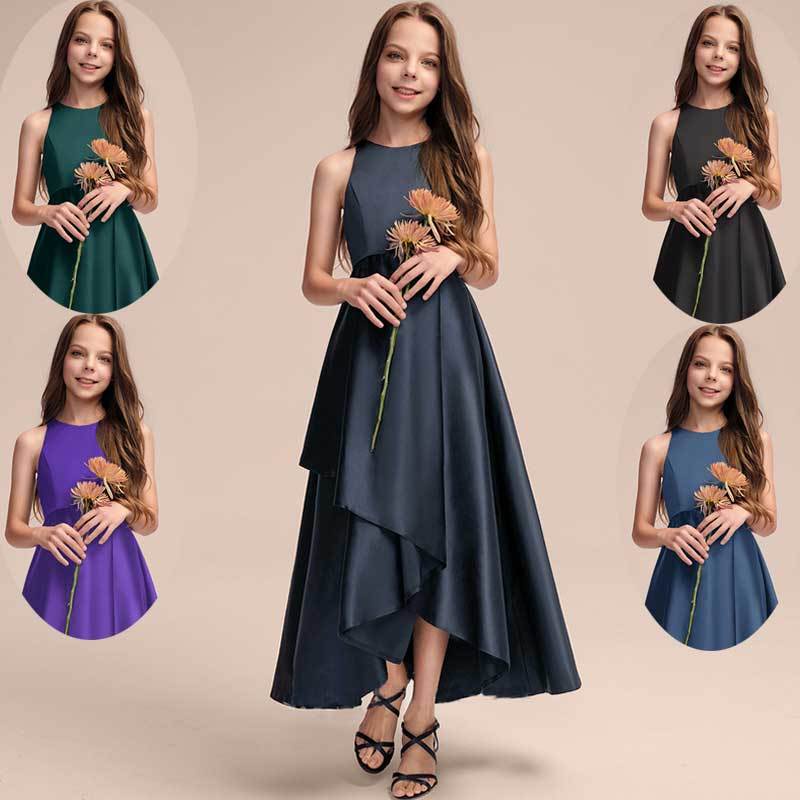Girls High-quality Satin Dress Dark Blue Dress Music Festival Piano ...