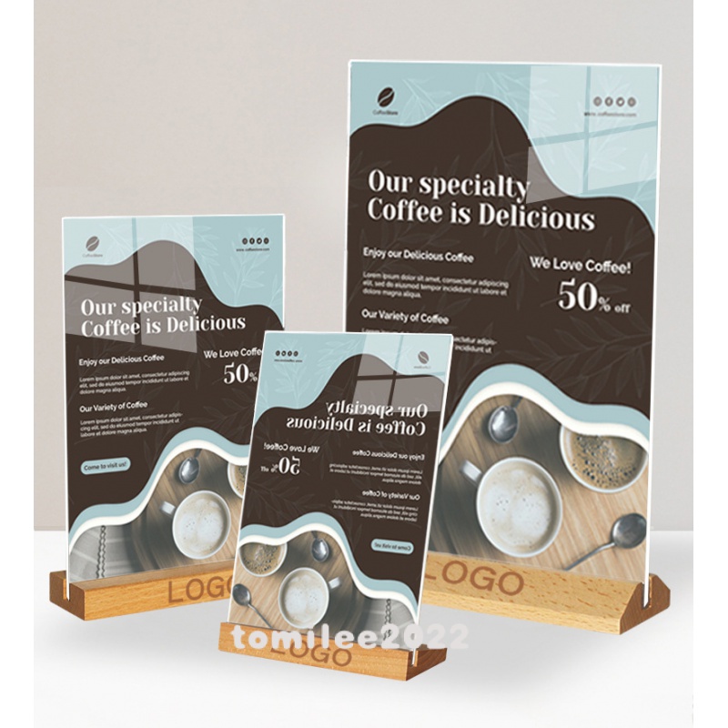 Solid Wood T-Shaped A4 Acrylic Table Card Beech Table Card Display ...