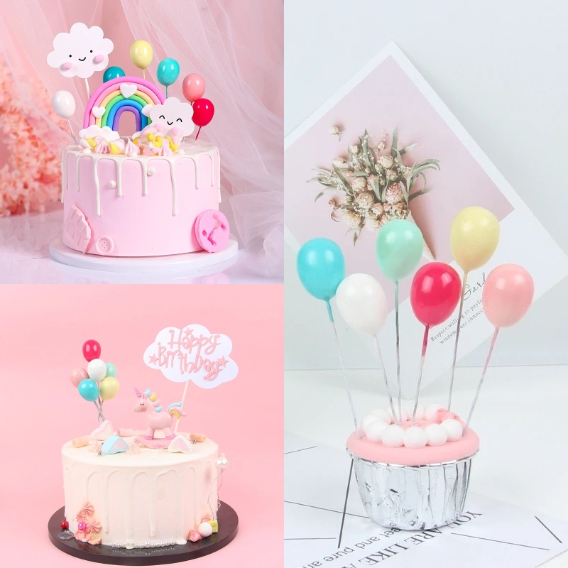 6pcs/lot Foam Balloon Mixed Colors Cake Topper Happy Birthday Cake ...