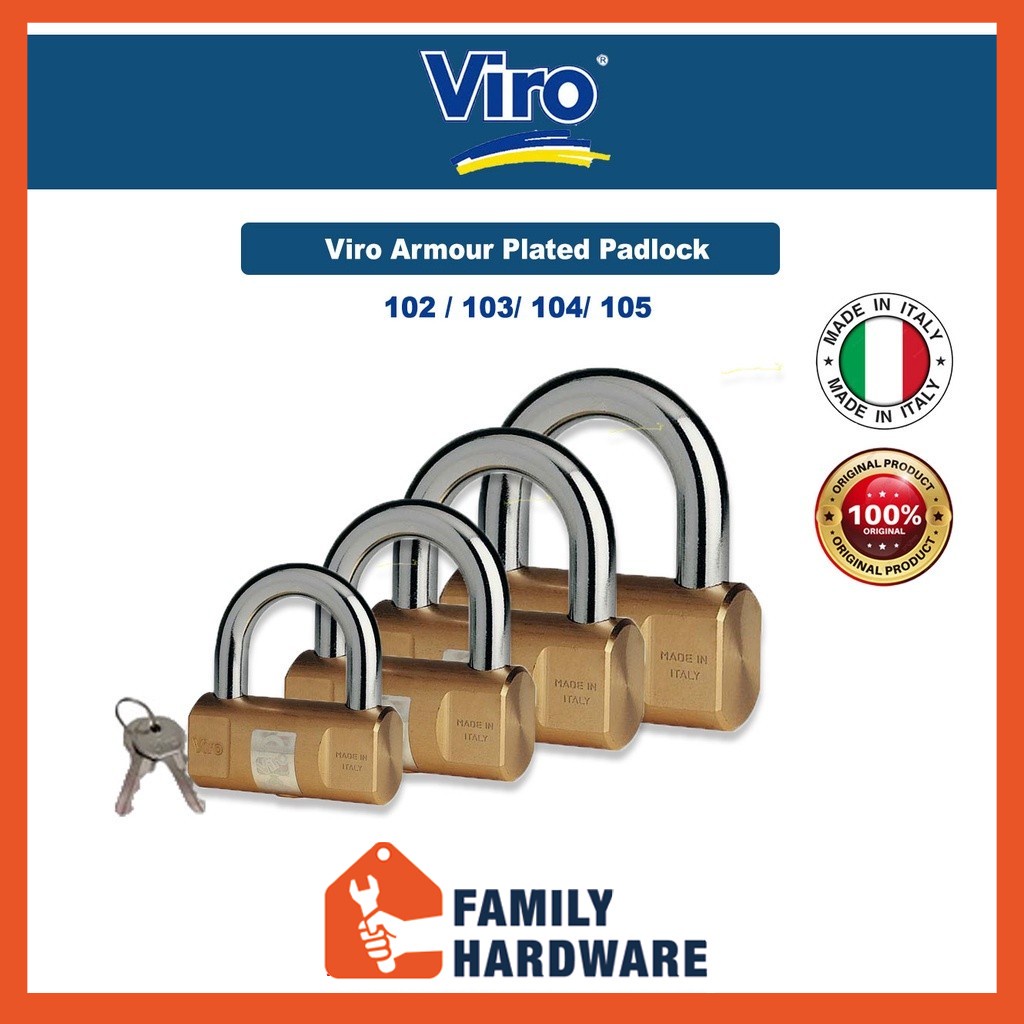 VIRO 102 50mm 103 60mm 104 70mm 105 80mm Brass Padlock Made in Italy ...