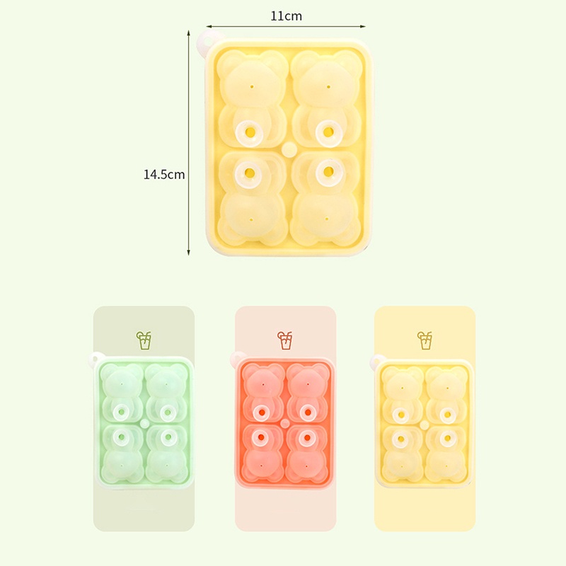 Food Grade Silicone Bear Ice Mold 4 Grid 3D Little Teddy Bear Shape Ice ...
