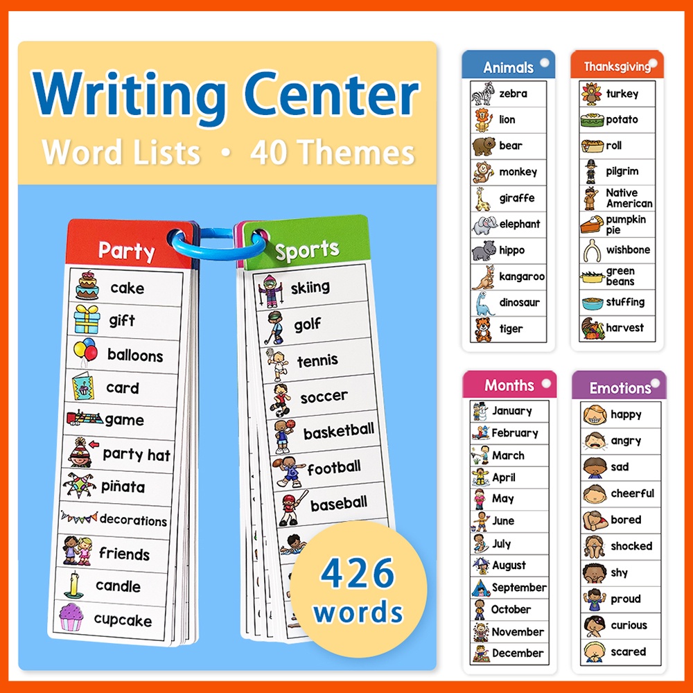 40 Themes Writing Center Word Lists Cards Sight Words Vocabulary Flash ...