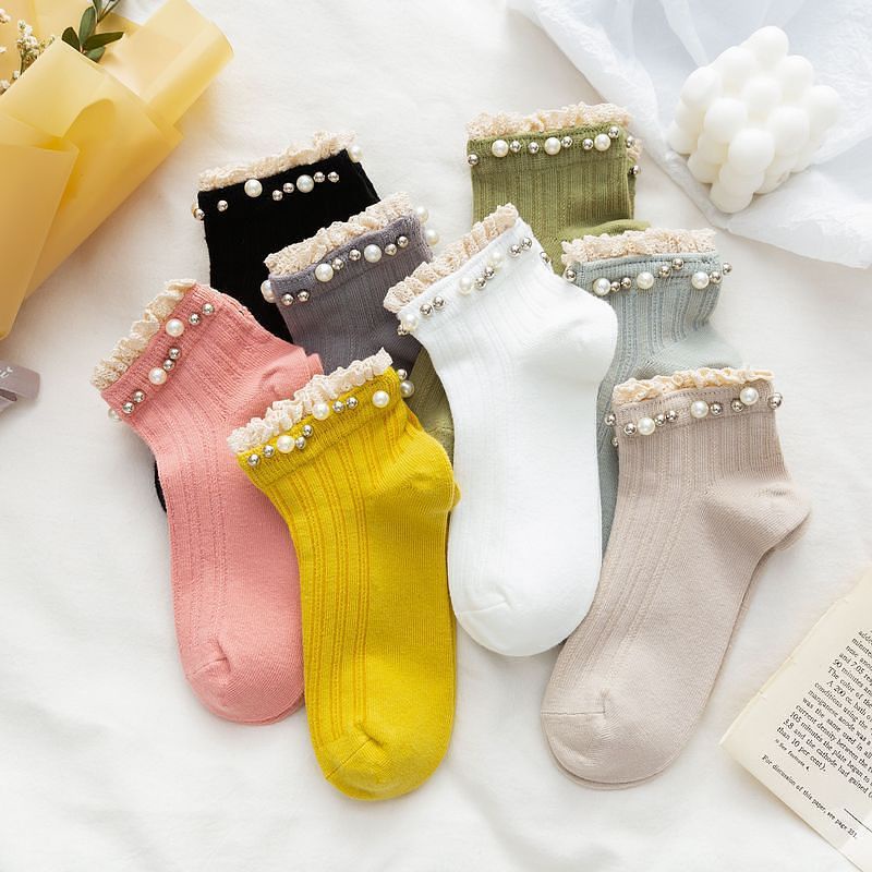 New Pearl Socks Cotton Women's Versatile Lace | Shopee Singapore