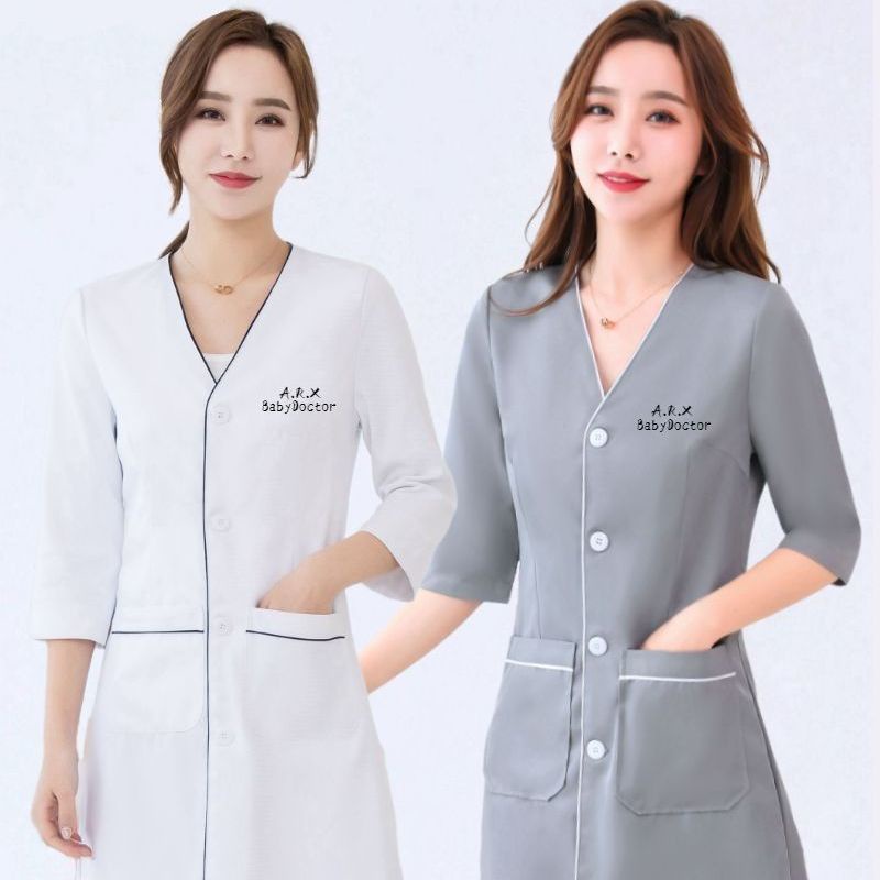【Two or More Pieces/Free Embroidery】White Lab Clothes Short/long ...