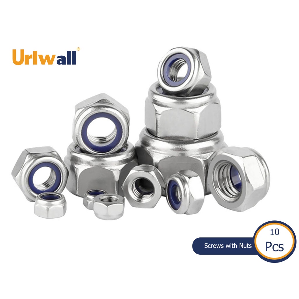 Urlwall 10/30/50pcs Nylon Locknut 304 Stainless Steel Hex Hexagon Lock ...