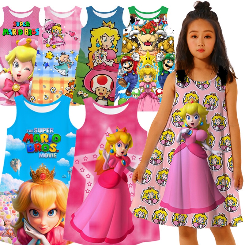 Super Princess Peach MARIO Dress For Girls Cartoon Animation Printing ...
