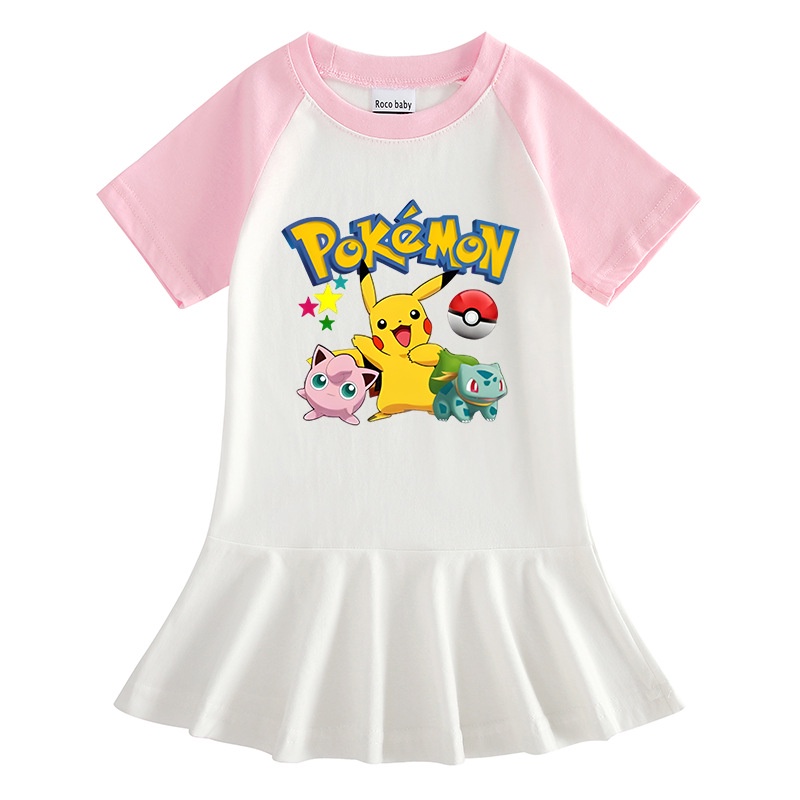 Pokemon Summer Girls Skirt Pikachu Girls Dress Anime New Cartoon Baby ...