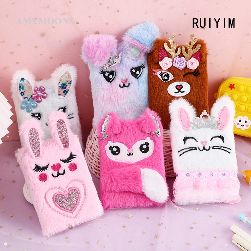 RUIYIM Cartoon Rabbit Plush Notebook Cute Fox Deer Hand Book Mini Diary ...