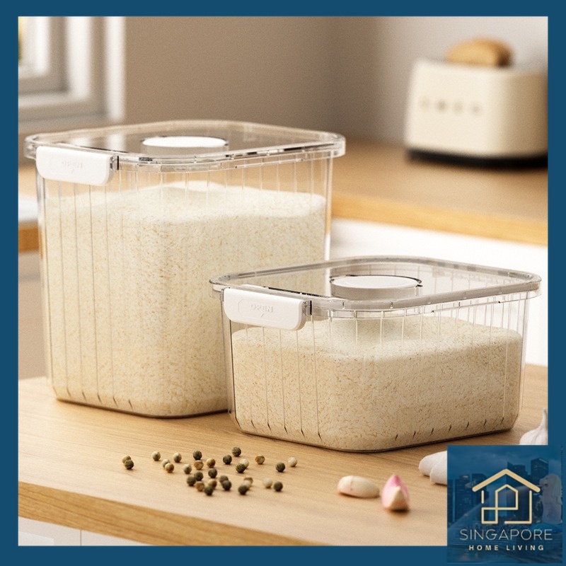 Transparent Rice Storage Box Grains Sealed Bucket Pet Food Storage ...
