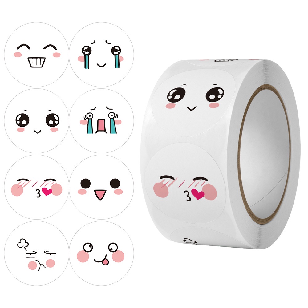 500/Roll Cute and Funny 8 Types of Emoticons, Smiling Face Stickers ...