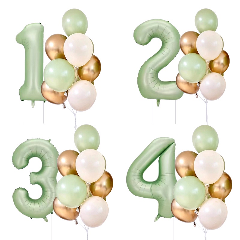 10pcs New 40inch Olive Green Digital Balloons Retro Latex Ballon 1 2 3 ...