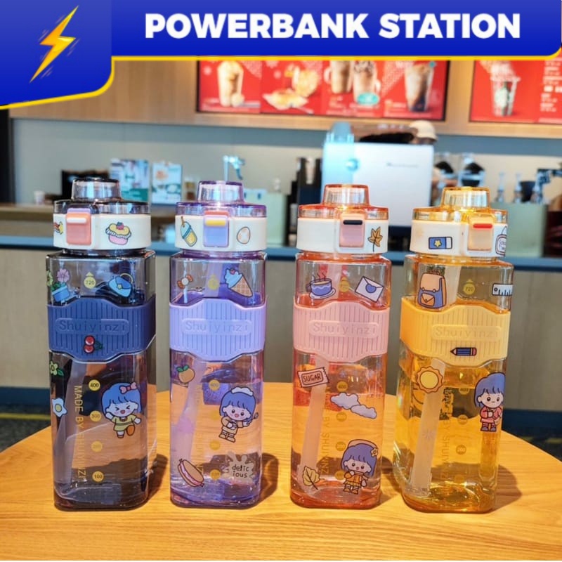 PSB_ 900ml Square Gradient And Transparent Water Bottle With Straw(FREE ...