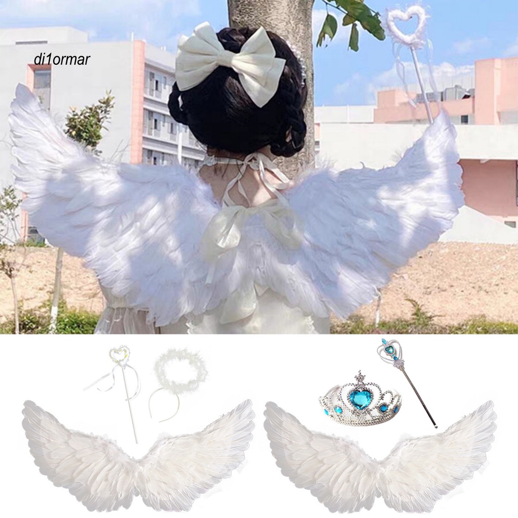 DI Halloween Angel Costume Angel Wings and Headband Set White Feather ...