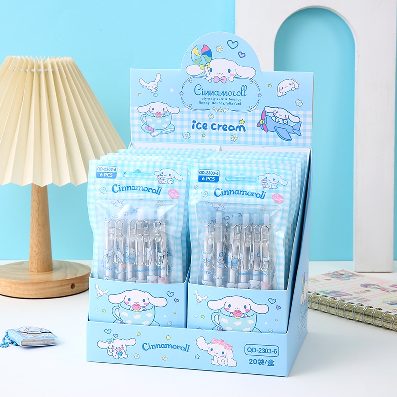 6Pcs/set Cartoon Cute Cinnamoroll Bag Metal Pen Clip Press Pen | Shopee ...
