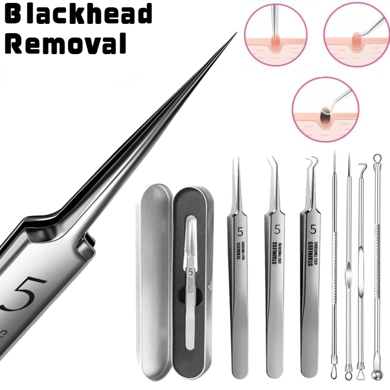 5PCS Blackhead Remover Kit Comedone Pimple Extractor Tool Acne Removal ...
