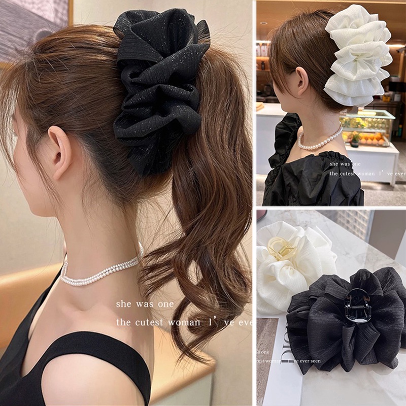 Lace Bubble Hair Claw Clip for Girl Big Bow Hair Clip for Women Fashion ...