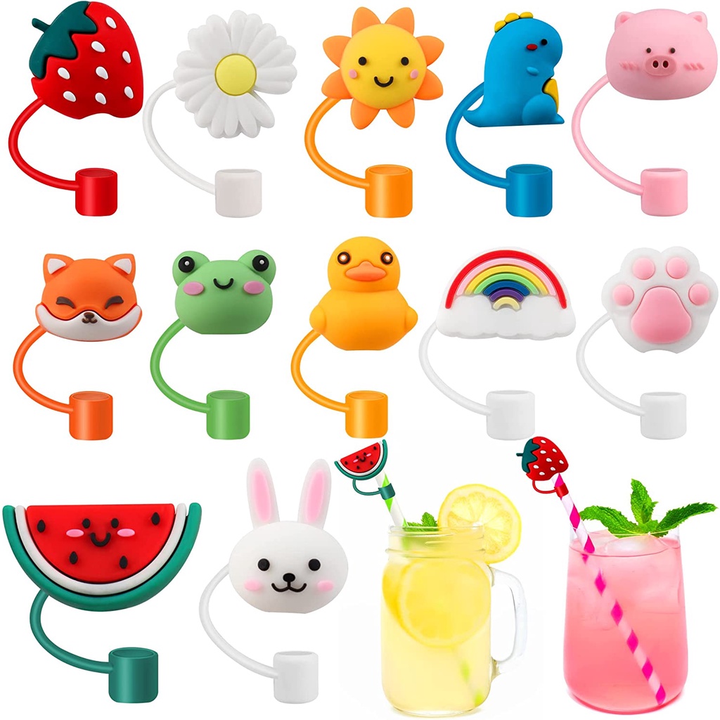 4Pcs Cute Straw Tips Cover Reusable Dust-Proof Straw Cover Plugs for ...