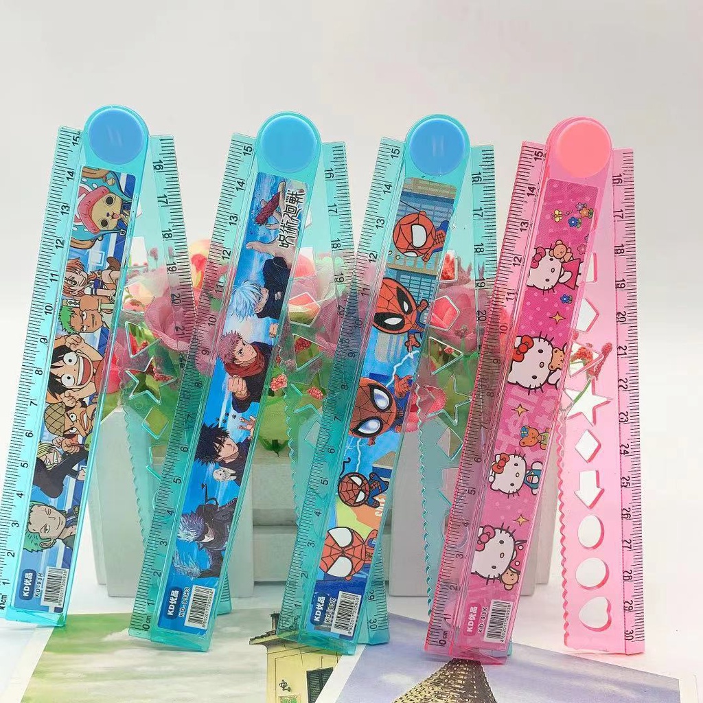 30cm Cute Cartoon Ruler Folding Stationery Plastic Foldable Ruler ...