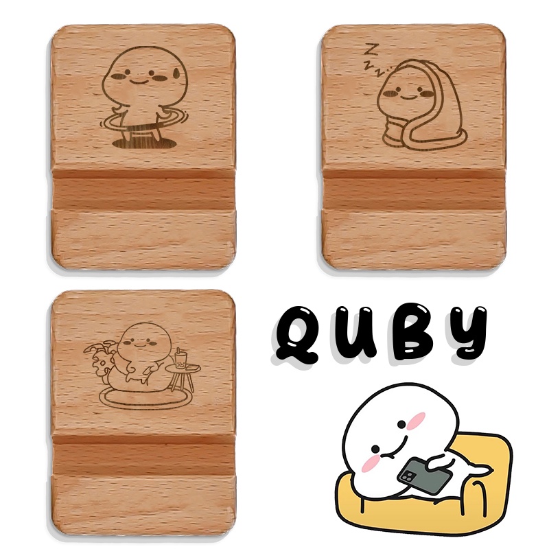 QUBY Cartoon Wood Engraving Phone Stand Desktop Phone Holder | Shopee ...