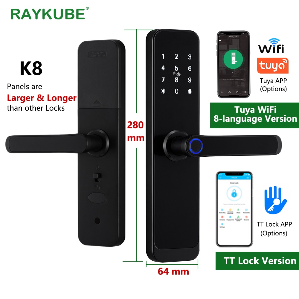 2023 NEW RAYKUBE K8 Tuya Wifi Smart Door Lock TT Lock Fingerprint Lock ...