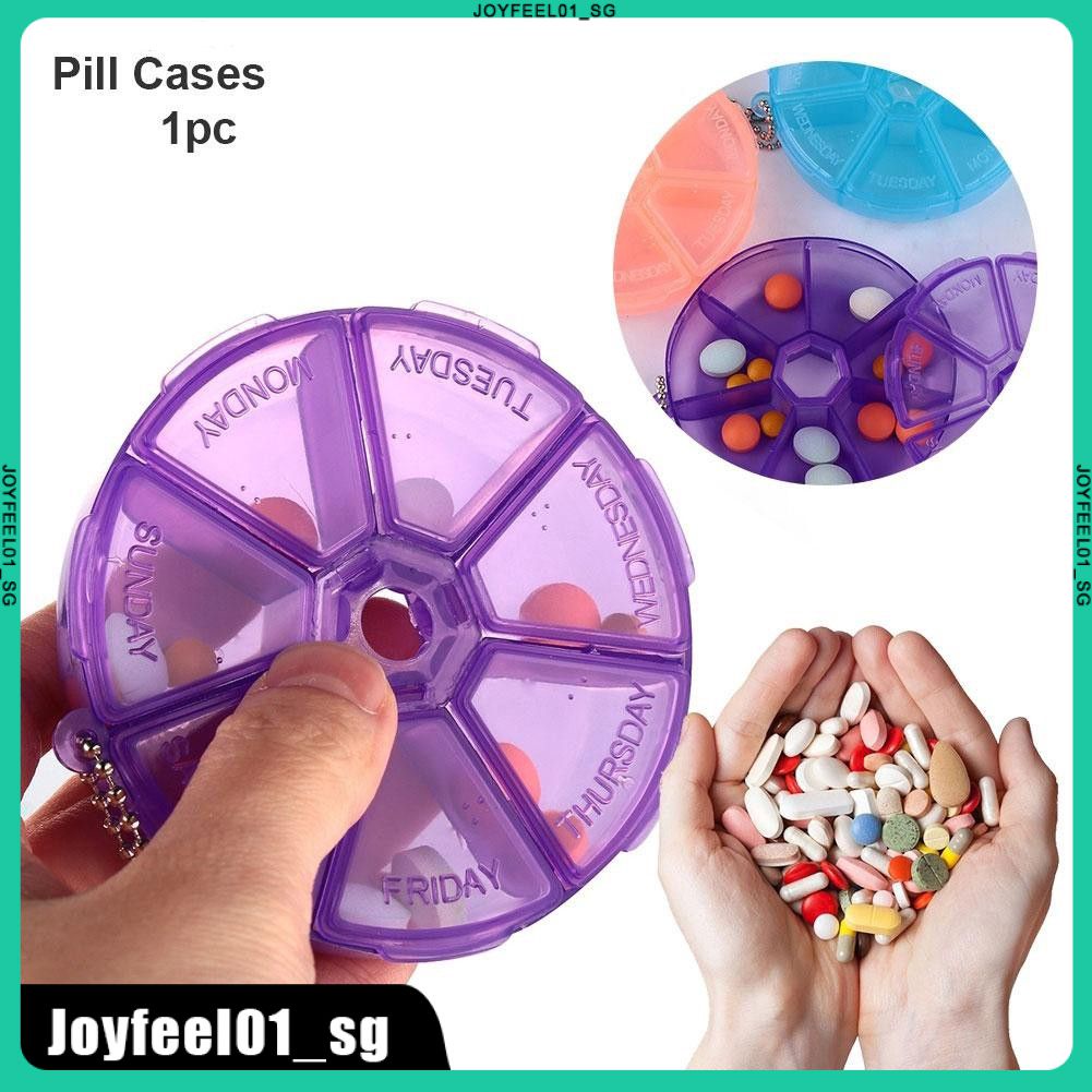 7 Grids Round Pill Box 7 Day Weekly Mini Portable Medicine Drug Storage ...