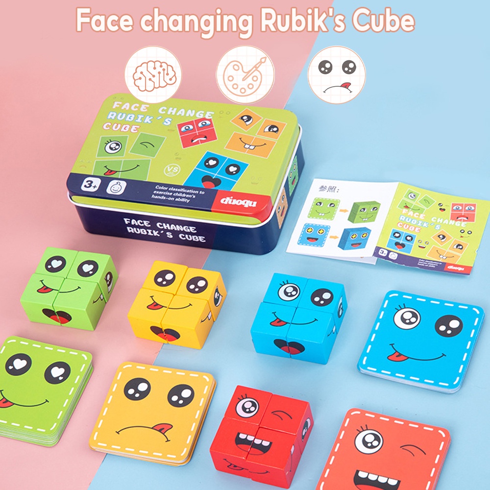 Building Blocks Magic Cube Puzzle Face Changing Wooden 72Pcs Cards ...