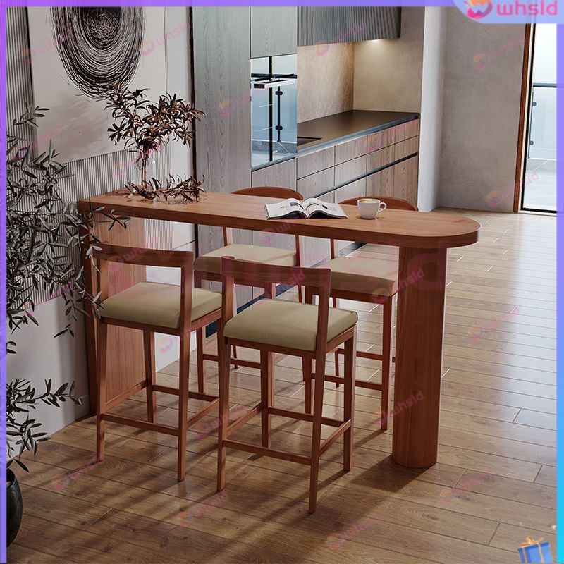 Pure Solid Wood Wall Bar Counter Household Long Narrow High-Leg Table ...