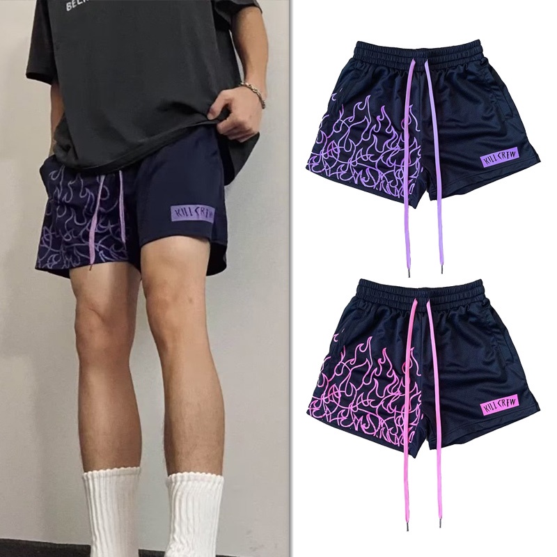 Men's American Mesh Shorts Flame Printed Basketball Shorts Men Trend ...