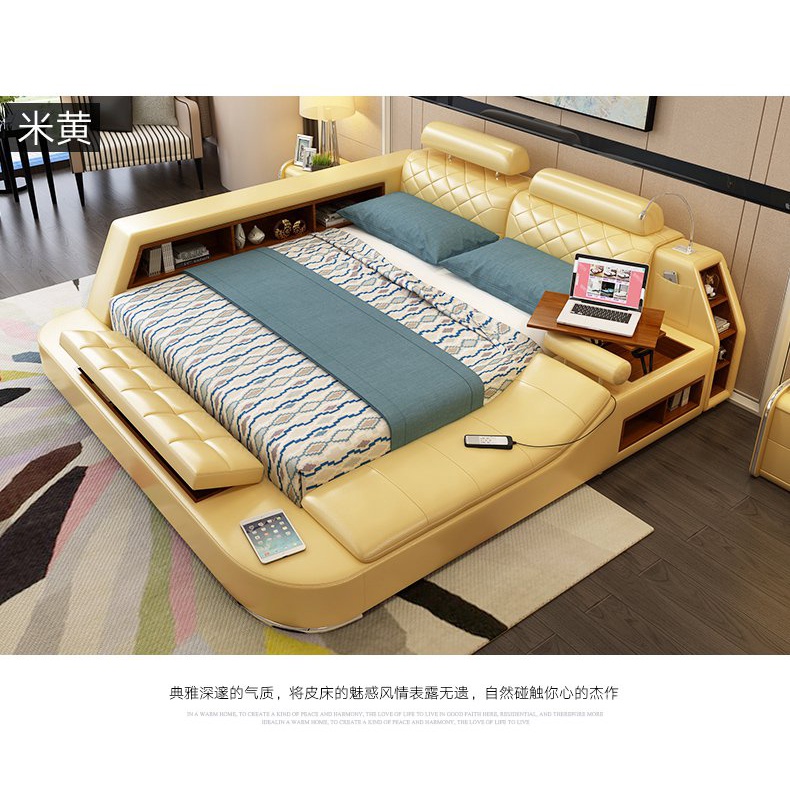 ⭐Affordable⭐Genuine leather bed frame Modern Soft Beds with massage ...