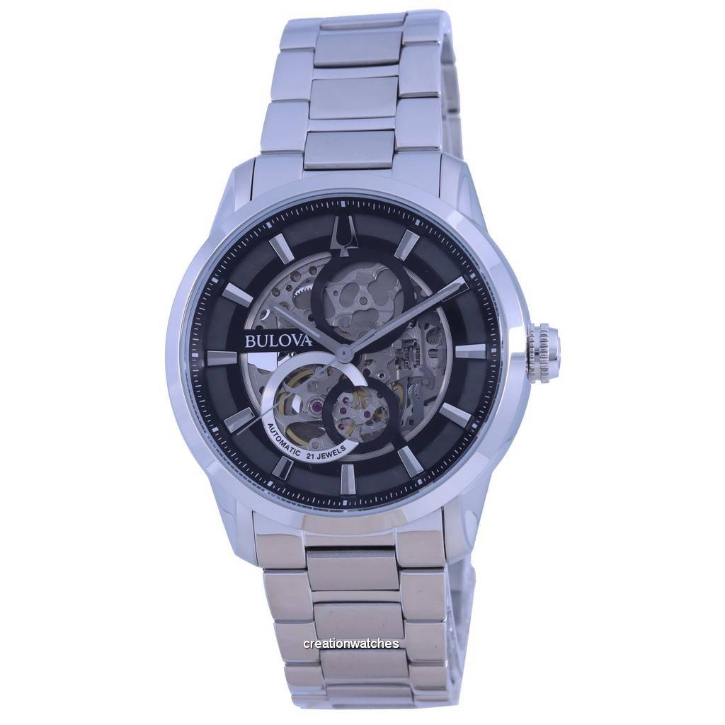 Bulova Classic Skeleton Black Dial Stainless Steel Automatic 96A208 ...