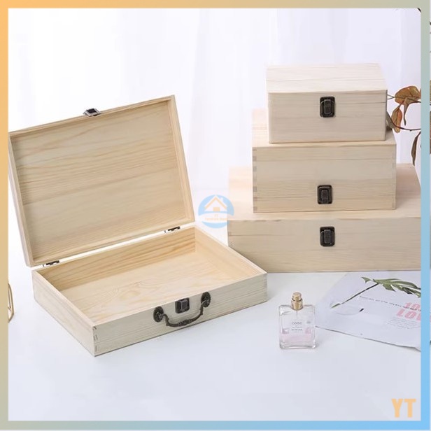 Wooden box custom rectangular solid wood flip lid with lock small ...