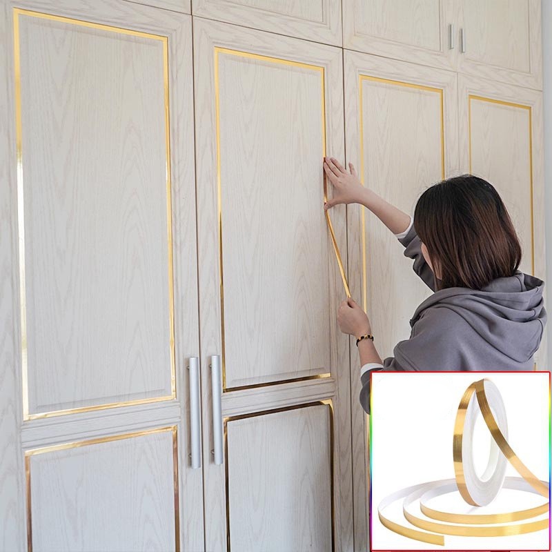 20M Long DIY Wardrobe Decoration Strip Sticker Gold/silver Framework ...