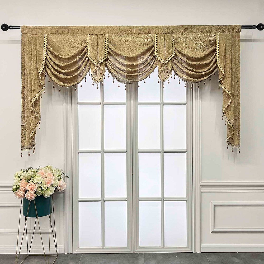 European Style Waterfall Valance with Luxury Beads Brown Kitchen ...