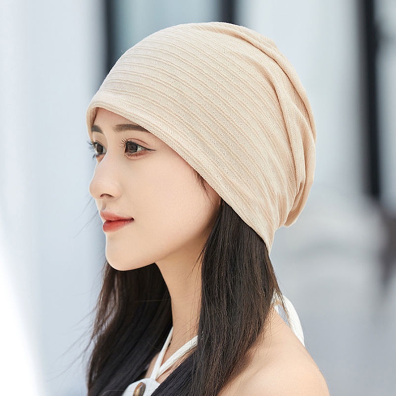 Spring Summer Hat Women Striped Cotton Baotou Pile Cap Four Seasons ...