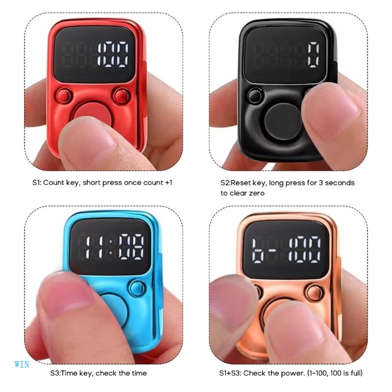 Win Rechargeable Digital Finger Ring Led Electronic Hand Tally Counter Timer Decompression