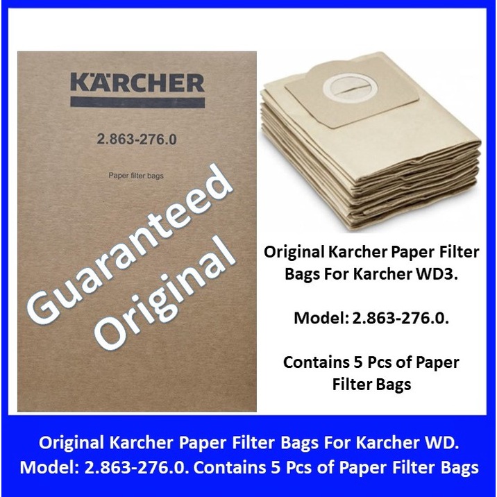 Karcher 2.863-276.0 Paper Filter Bags For Karcher WD3. Original ...